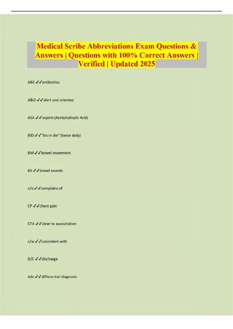 Medical Scribe Abbreviations Exam Questions And Answers Questions With