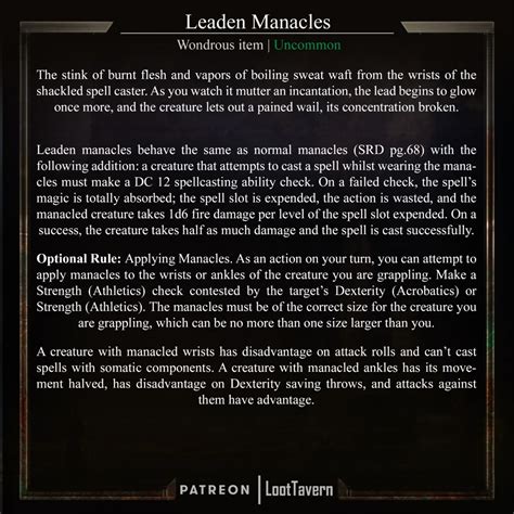 Leaden Manacles Uncommon Wondrous Item Dnd Handcuffs Dnd Ball And