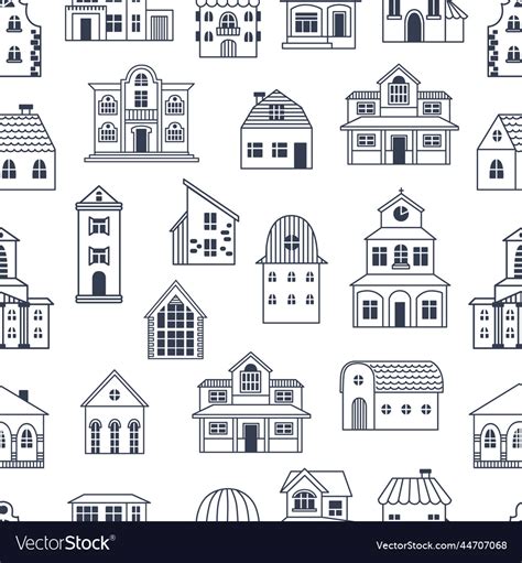 Cute Doodle Homes Seamless Pattern Tiny Houses Vector Image