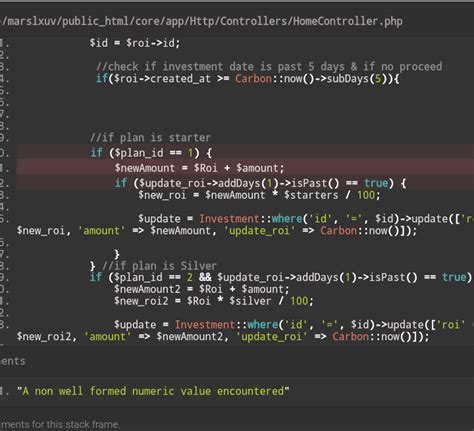 laravel errorexception e notice a non well formed numeric value encountered please i need