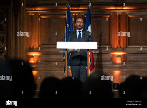French Minister Of Education Pap Ndiaye Speaks On Stage At La Sorbonne