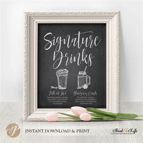 Signature Drinks Custom Wedding Bar Menu Illustrated Wedding Drink