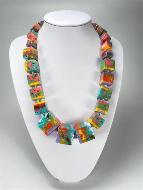 Jackie Brazil Kandinsky Mix Size Liquorice Cubes Resin Necklace N3343