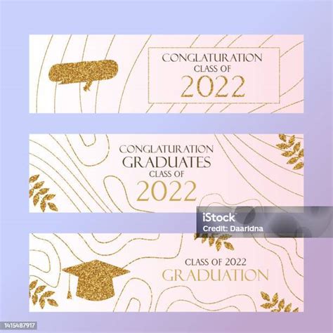 화이트 골드 반짝이 졸업 파티 초대장 2022 우아한 배너 세트 배경 주제에 대한 스톡 벡터 아트 및 기타 이미지 배경 주제
