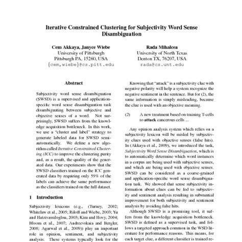 Iterative Constrained Clustering For Subjectivity Word Sense