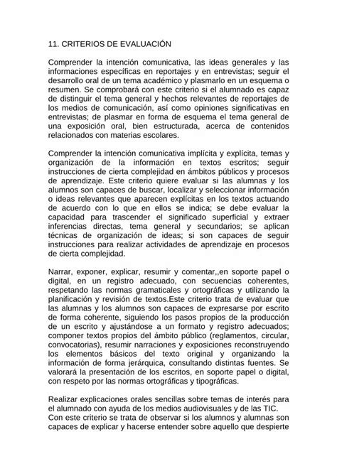 PDF 11 CRITERIOS DE EVALUACIÓN Comprender la con respeto por las