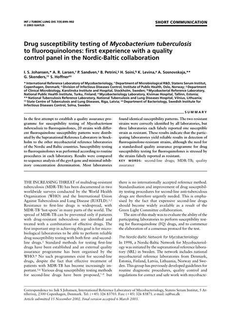 Pdf Drug Susceptibility Testing Of Mycobacterium Tuberculosis To Fluoroquinolones First
