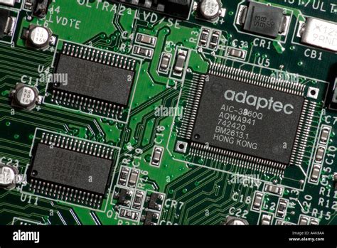 Close Up Computer Printed Circuit Board And Microprocessor Chips Stock Photo Alamy