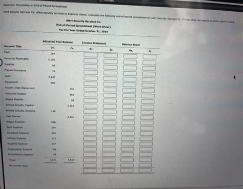 Solved Appendix Completing An End Of Period Spreadsheet