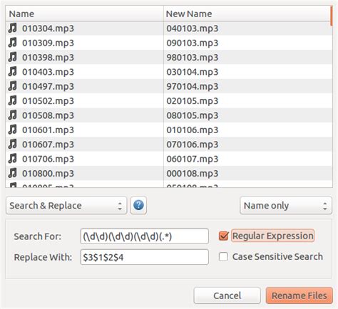 regex linux gui regular expression file renamer with substitution