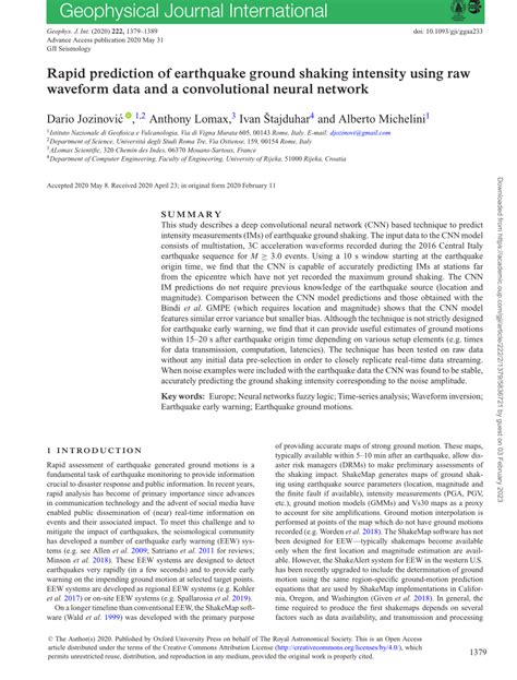 Pdf Rapid Prediction Of Earthquake Ground Shaking Intensity Using Raw Waveform Data And A