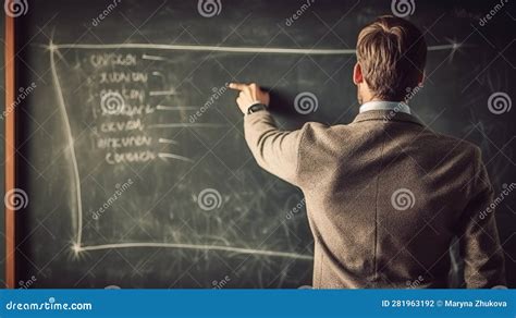 School Teacher And Lecturer Near Chalkboard Blackboard Stock