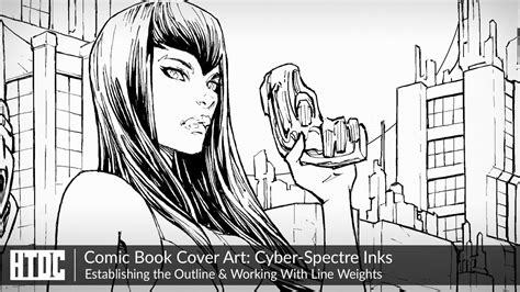 Comic Book Cover Art Cyber Spectre Inks Establishing The Outline And