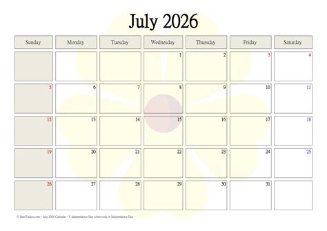 July 2026 Calendar With Holidays Printable Pdf