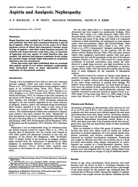 Pdf Aspirin And Analgesic Nephropathy