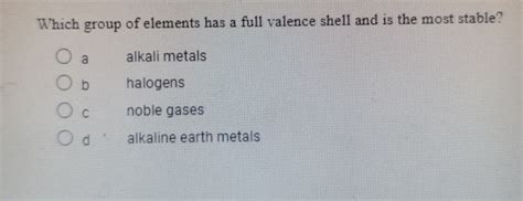 Which Group Of Elements Has A Full Valence Shell And Is The Most Stable