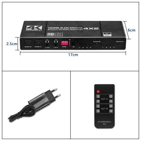 New HDMI Audio Splitter 2 0 HD 4K60hz 4 Input 2 Output HDMI4X2 Dual Matrix Output Optical Fiber