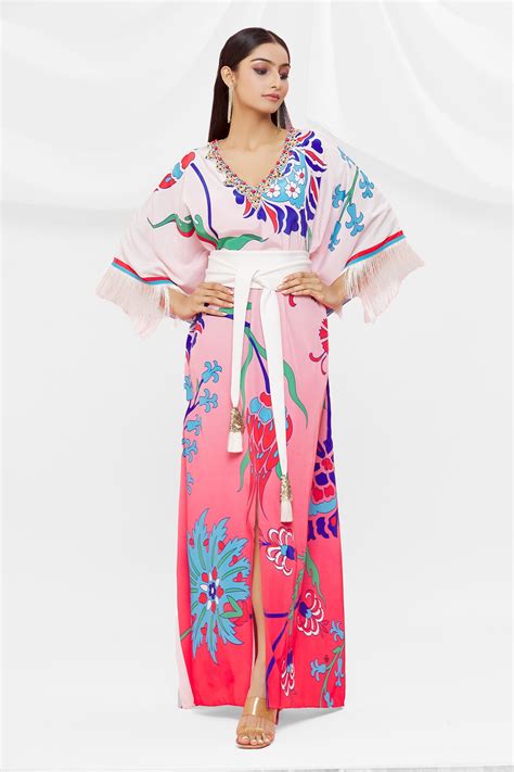 Buy Pria Kataria Puri White Crepe Floral Pattern Kaftan Online Aza