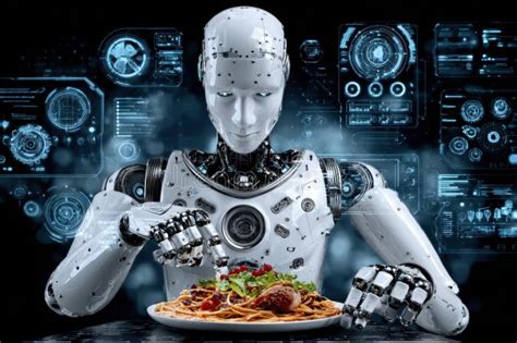 Robot Enjoys A Meal While Surrounded By Futuristic Technology And