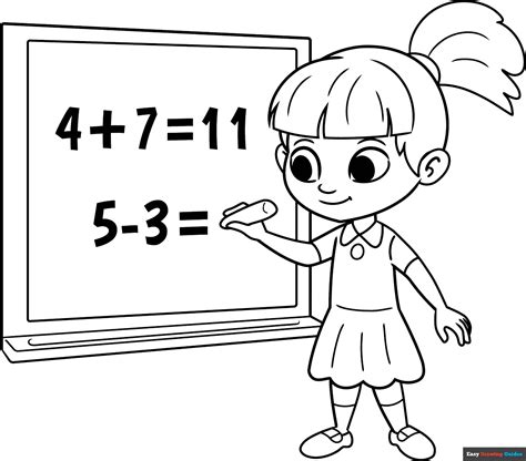 Girl In Math Class Cartoon Coloring Page Easy Drawing Guides