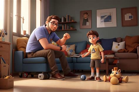 3d Render Of A Father And Son Premium Ai Generated Image