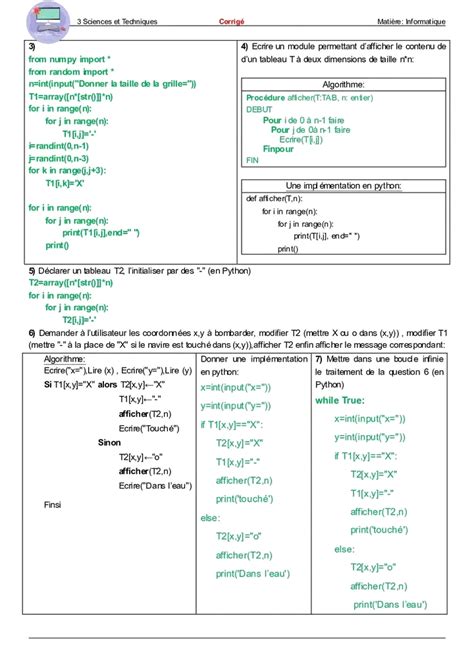 Bac Sc De Linformatique Algorithme Et Programmation Série Dexercices