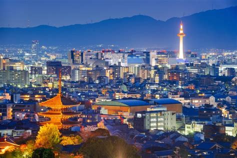 Premium Photo Kyoto Japan Skyline And Towers At Dusk