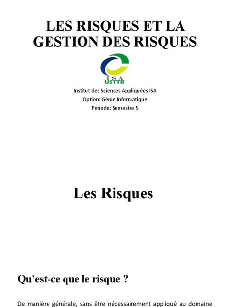 Chapitre Ii Les Risques Et La Gestion Des Risques Télécharger