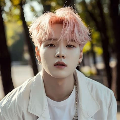 Portrait Of A Beautiful Girl With Pink Hair In A White Shirt Premium Ai Generated Image