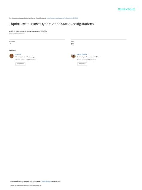 Liquid Crystal Flow Dynamic And Static Configurations Pdf Viscosity Eigenvalues And