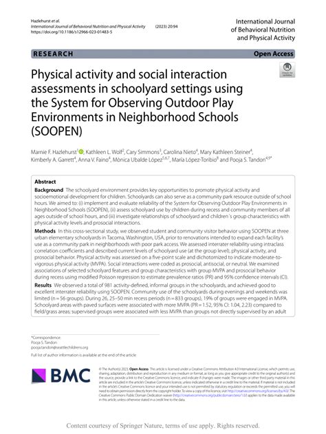 Pdf Physical Activity And Social Interaction Assessments In Schoolyard Settings Using The