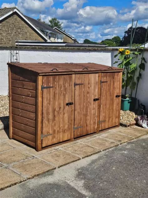 Double Triple Wheelie Bin Storage Wooden Store Cover Garden Rubbish Dustbin Shed £175 00
