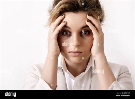 Very Tired Businesswoman Stress Overtime Work And Depression Stock