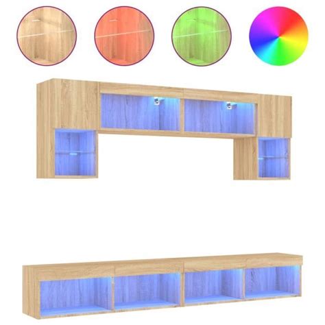 Unités Murales Tv Avec Led 6 Pcs Chêne Sonoma Bois Dingénierie