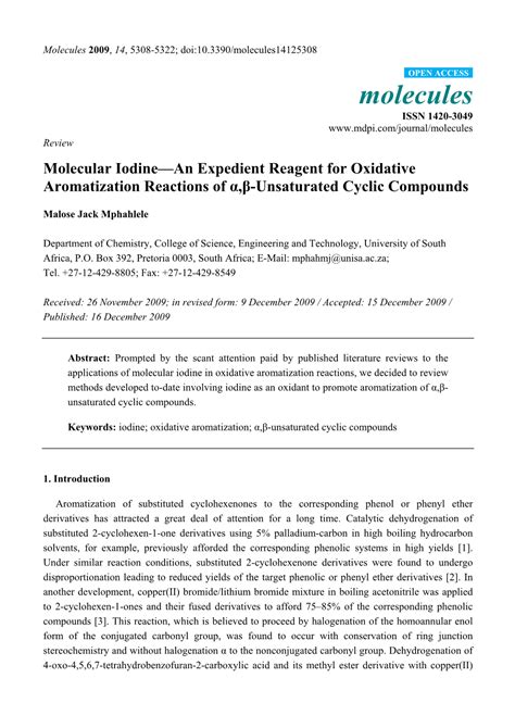 Molecular Iodine—an Expedient Reagent For Oxidative Aromatization