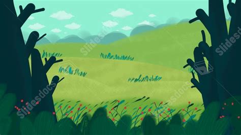 Grass Flower Tree Grassland Cartoon Powerpoint Background For Free