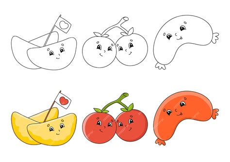 Установите страницу раскраски для детей симпатичные персонажи мультфильмов черный штрих с