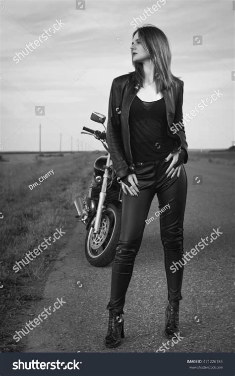 Sexy Biker Girl Leather Jacket Posing Stock Photo 471226184 Shutterstock