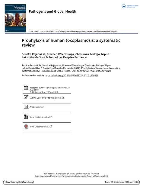 Pdf Prophylaxis Of Human Toxoplasmosis A Systematic Review