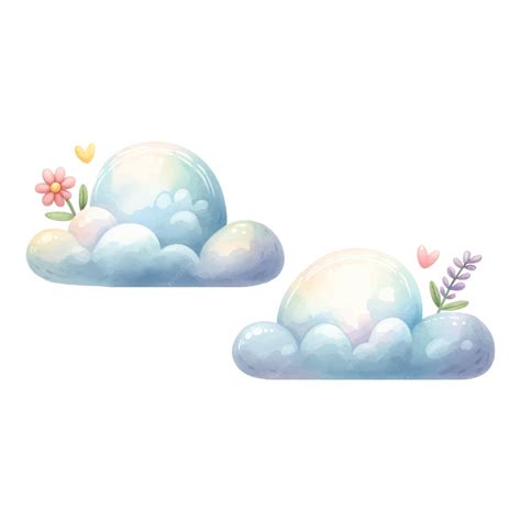 Whimsical Clouds With Floral Accents Illustration Premium Ai