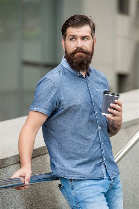 Mature Man At Coffee Break Outdoor Mature Man At Coffee Break Outside