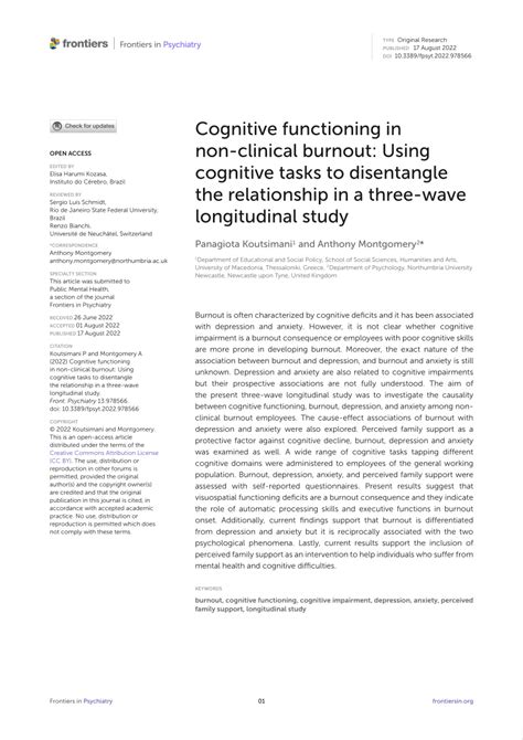 Pdf Cognitive Functioning In Non Clinical Burnout Using Cognitive Tasks To Disentangle The