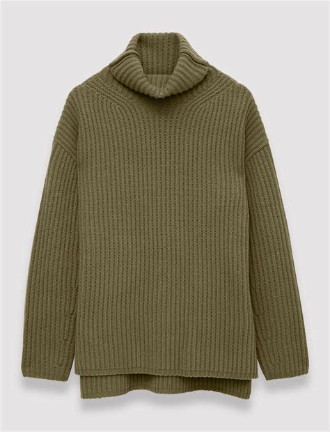 Joseph Cardigan Stitch High Neck Jumper In Dark Olive Endource