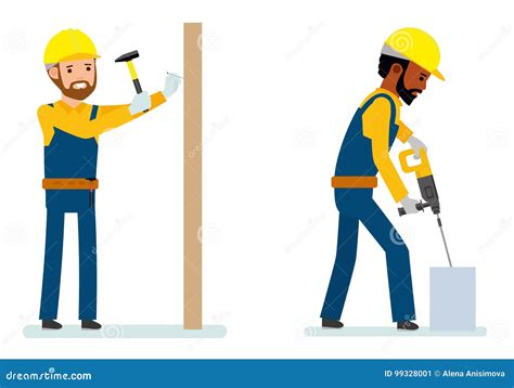 套男性建筑工人 向量例证 插画 包括有 命中 工作 破擦声 细分 音乐会 封锁 锤子 泥工 99328001
