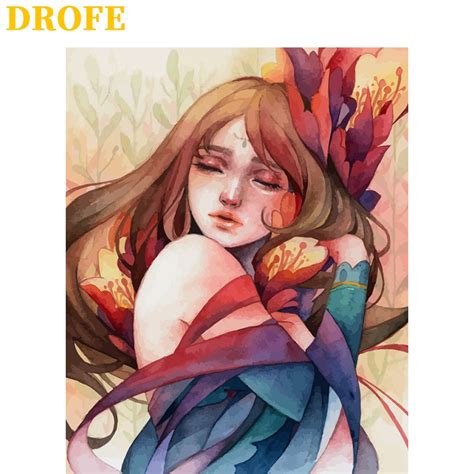 DROFE 無框 數字油畫無內框DIY動漫人物畫40 50cm丙烯顏料填色療愈日系花童花仙花卉少女水彩女神數碼藝術 蝦皮購物