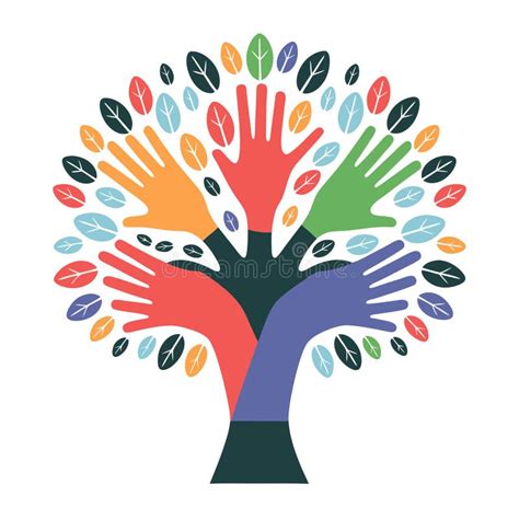Colorful Hands Tree Unity Growth Symbol Vector Illustration Stock
