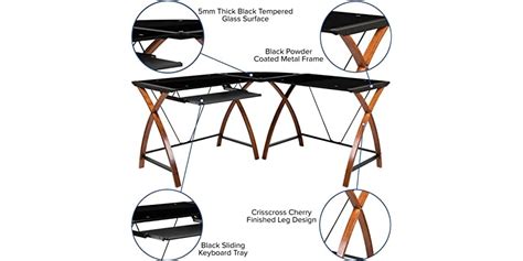 Furniture Black Glass L Shape Desk
