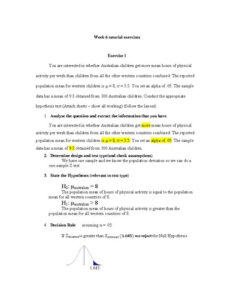 Hypothesis Testing With Ztest Week 6 Tutorial Exercises Exercise 1 You Are Interested In