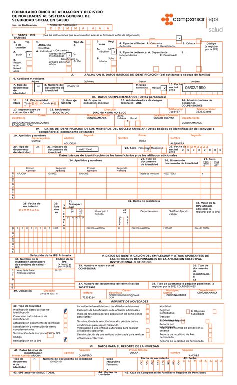 Formulario Unico De Afiliacion Compensar Convertido 1 Tipo De