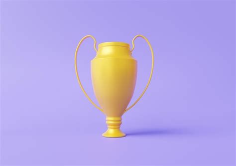 챔피언 1위 우승자 개념 트로피 컵 아이콘 부동 보라색 배경 귀여운 부드러운 승리 우승자 보장 3d 렌더링 그림 복사 공간 최소